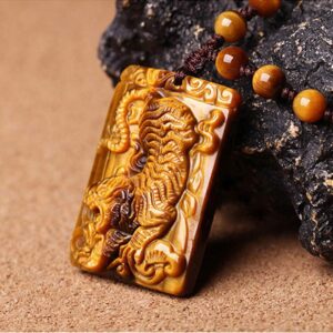 MQRHN Tiger's Eye Pendant Hand Carved Energy Healing Tiger Necklace With Bead Chain Lucky Amulet Crystal Jewelry For Women Men