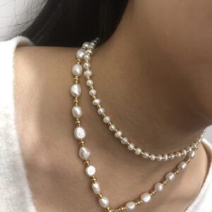 Fashion Jewelry Small Gold Pearl Necklace Choker 3mm Handpicked Pearl 18K Gold Plated Bead Ball Chain Dainty Jewelry Gifts for Women Girls