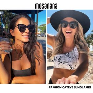 mosanana Oversized Cat Eye Sunglasses for Women Trendy Big Large Style Fashion Retro Square Black Glasses MS52028