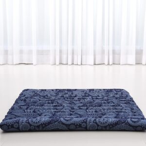 Leewadee Meditation Cushion Set – 1 Round Zafu Meditation Pillow and 1 Square Roll-Up Zabuton Meditation Mat, Pillows Bundle Filled with Eco-Friendly Kapok, Blue White