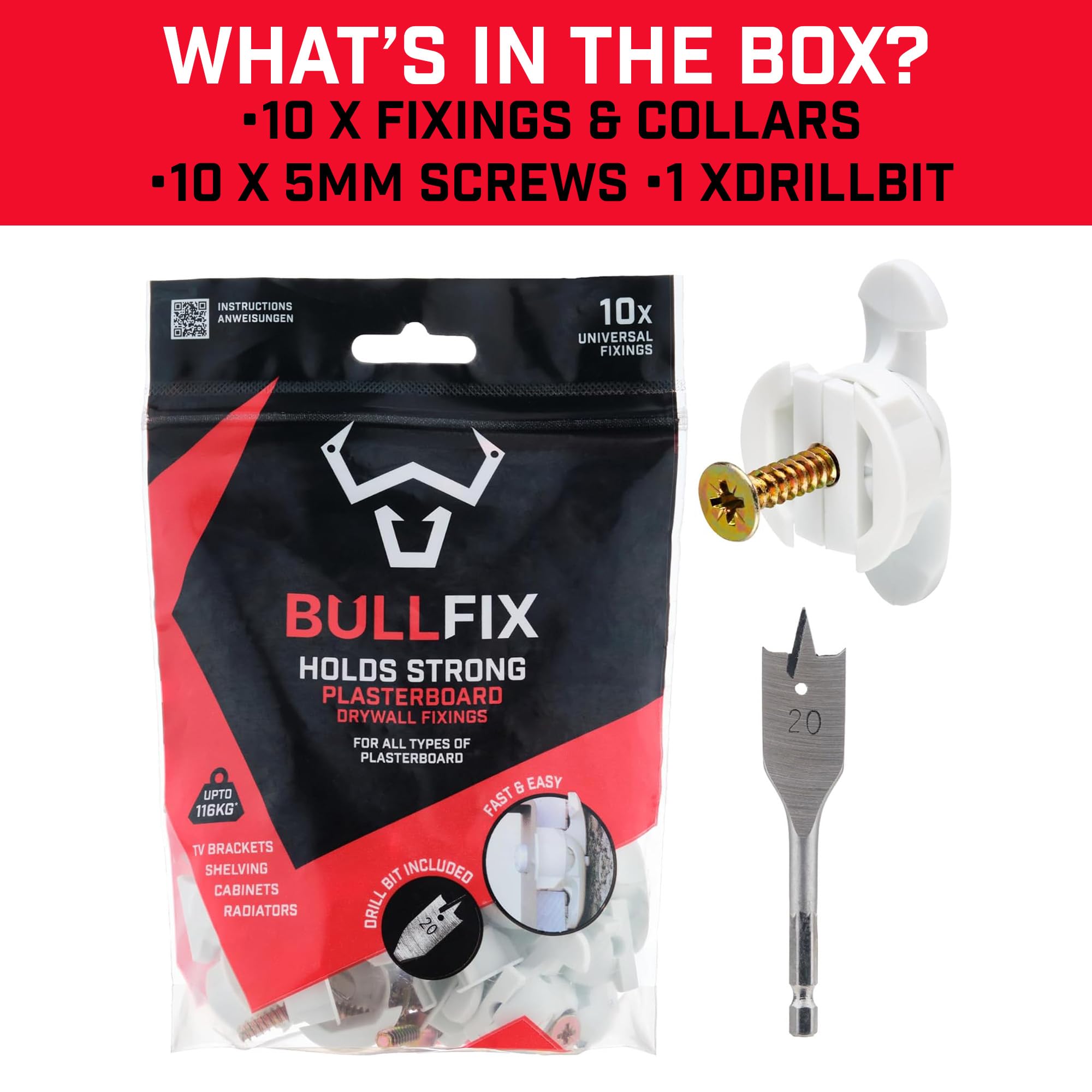 Bullfix Universal Drywall Anchors, Holds up to 255lbs, Hollow Wall Anchors for Drywall Heavy Duty Set, Stronger Than Toggle Bolts and Butterfly Screw, Dry Wall Anchors and Screws Kit - Starter Pack