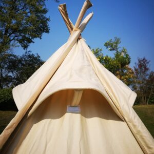 7’x7’x6.5’Outdoor Cotton Canvas 2-3 Person 3 Seasons Bell Teepee Tent with Double Door Spire Tent Pyramid Tents for Family Camping