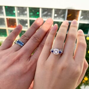 SHELOVES Wedding Rings Set for Couple Womens Cz Sterling Silver Mens Blue Tungsten Bands Him and Her 12+10