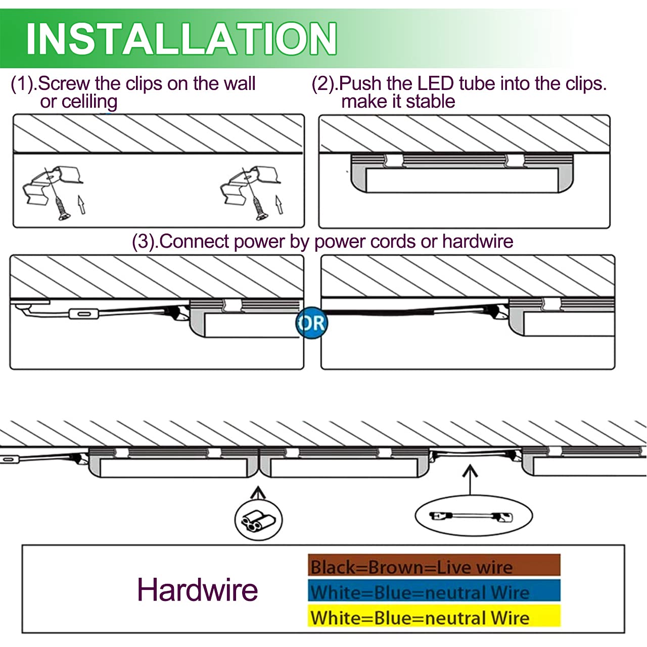 HOLDWILL 6 Pack T8 Led 4FT 40W Integrated V Shaped Tube Light,Linkable White Daylight 6000k Integrated Fixture Garage Lights, Indoor Led Shop Lights for Workshop with On/Off Switch Cable Clear Cover