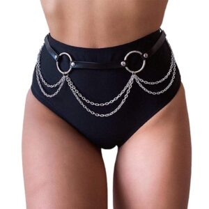 reetan punk leather body chains black waist chain layered nightclub ring belt belly chains rave party body jewelry accessories for women and girls (a)