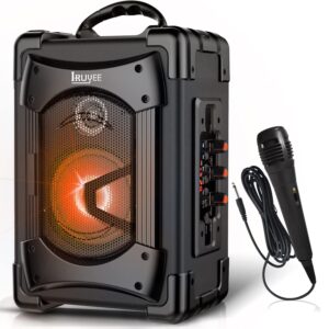 iruyee portable karaoke machine bluetooth speaker with microphone,audio recording for indoors & outdoor,pa system bluetooth subwoofer heavy bass with fm radio,supports tf card/usb playback,black