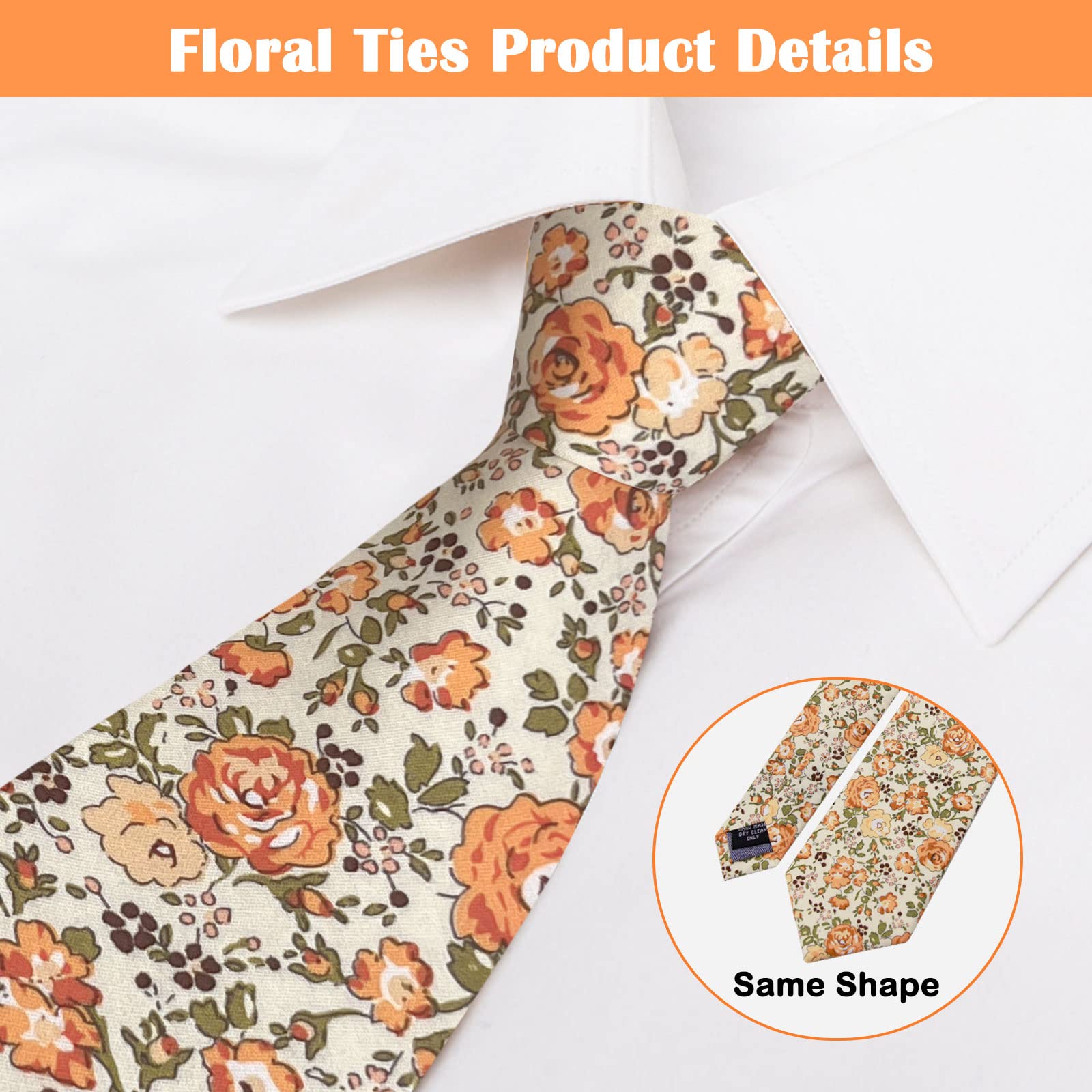 Mantieqingway Men's Cotton Floral Neck Tie 2.56'' Printed Skinny Tie