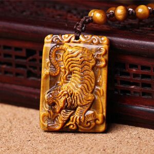 MQRHN Tiger's Eye Pendant Hand Carved Energy Healing Tiger Necklace With Bead Chain Lucky Amulet Crystal Jewelry For Women Men