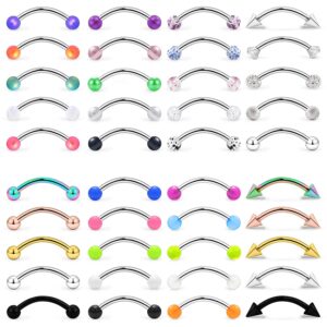 dyknasz 40pcs 16g surgical steel daith rook earring 8mm 5/16" curved barbell eyebrow rings belly button ring piercing jewelry for women men