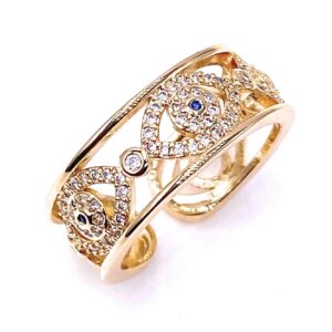 LESLIE BOULES 18K Gold Plated Evil Eye Cuff Ring for Women Fashion Jewelry