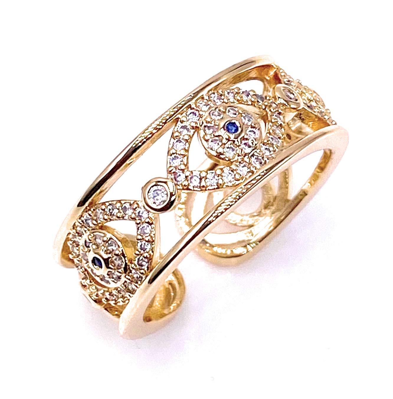 LESLIE BOULES 18K Gold Plated Evil Eye Cuff Ring for Women Fashion Jewelry