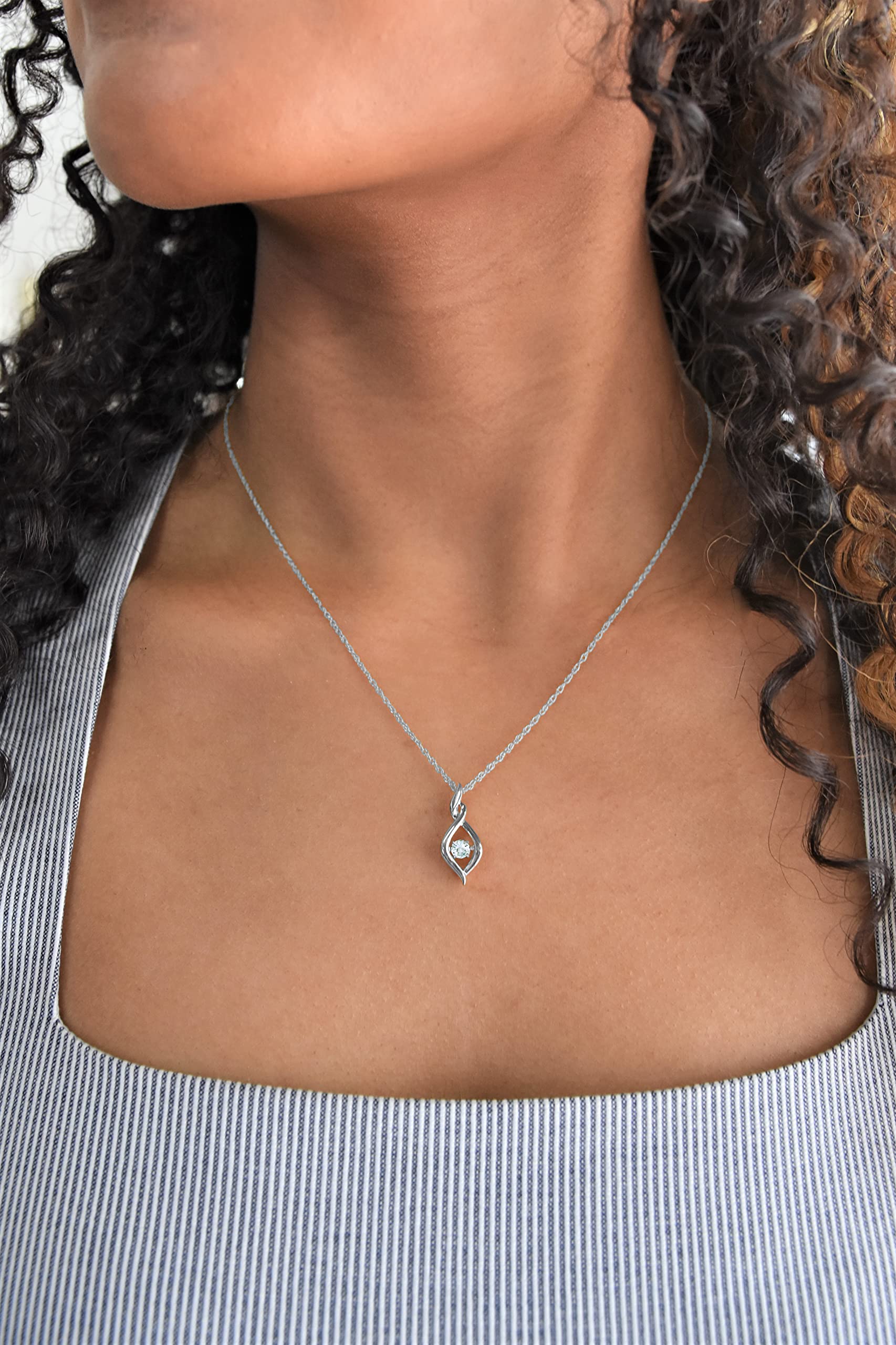 Boston Bay Diamonds .925 Sterling Silver & Blue Aquamarine Infinity Twist Dancing Brilliance in Motion Pendant Necklace with Rope Chain - 18”