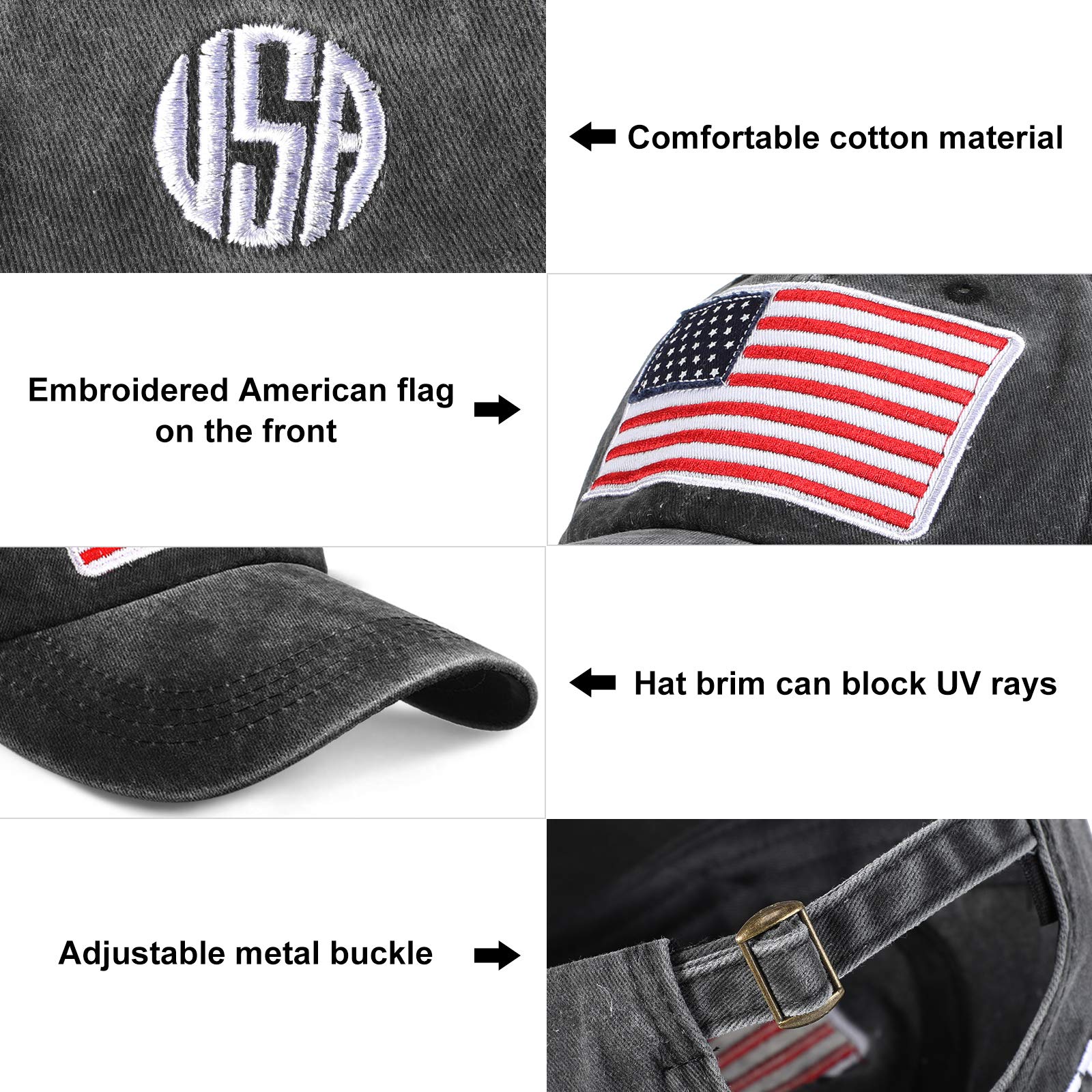 Geyoga 4 Pieces American Flag Baseball Caps USA Flag Tactical Cap Patriotic Flag Pride Caps Washed Distressed Cotton US Flag Hats for Men Women Teens