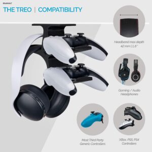 BRAINWAVZ The Treo - Under Desk/Shelf Dual Gamepad Controller & Headphone Hanger Holder Stand - Designed for Xbox ONE, PS4, PS3, PS5, Dualshock, DualSense, Switch, PC, Steelseries, Steam & More