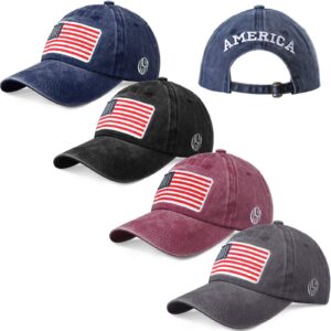 geyoga 4 pieces american flag baseball caps usa flag tactical cap patriotic flag pride caps washed distressed cotton us flag hats for men women teens