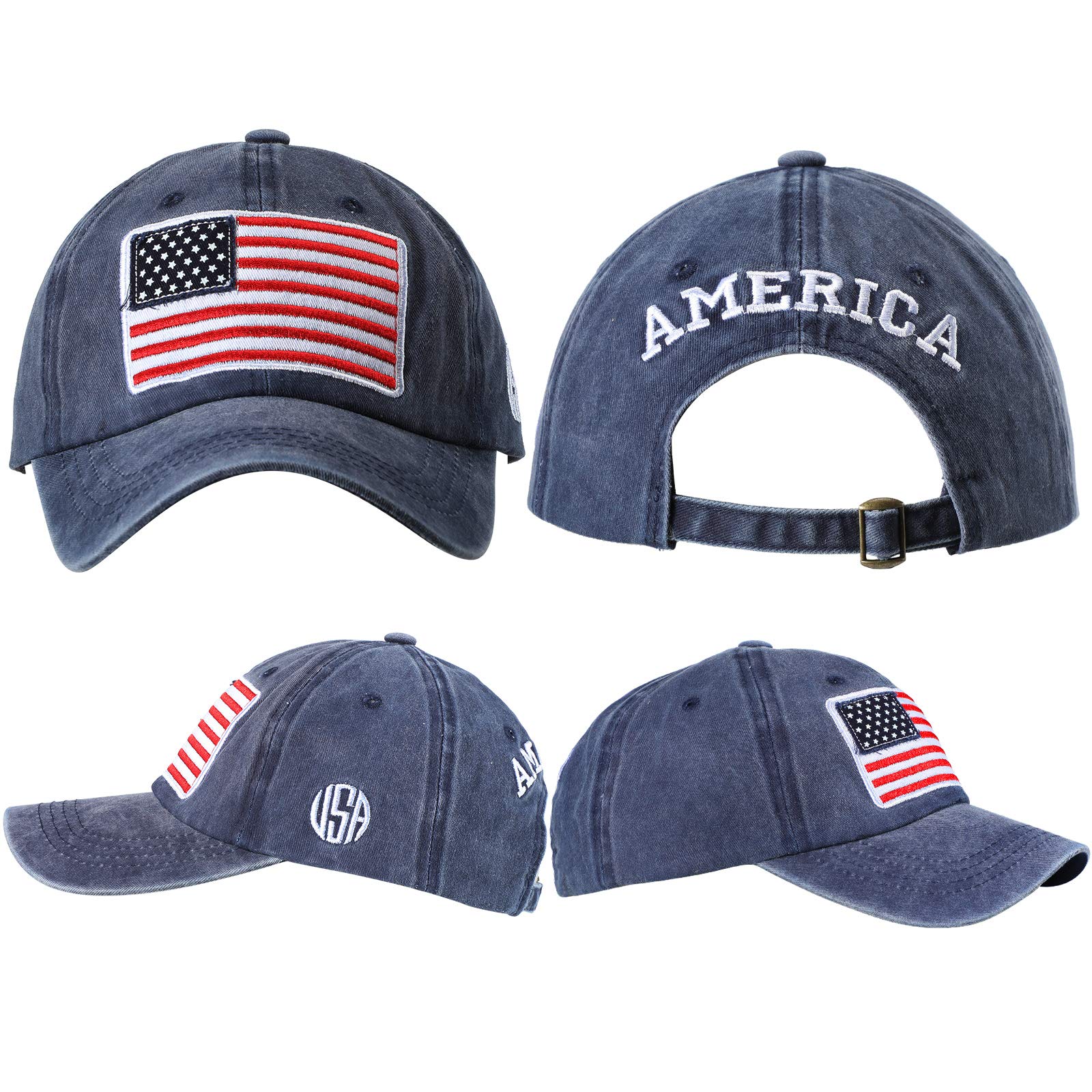 Geyoga 4 Pieces American Flag Baseball Caps USA Flag Tactical Cap Patriotic Flag Pride Caps Washed Distressed Cotton US Flag Hats for Men Women Teens