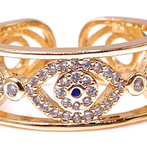 LESLIE BOULES 18K Gold Plated Evil Eye Cuff Ring for Women Fashion Jewelry