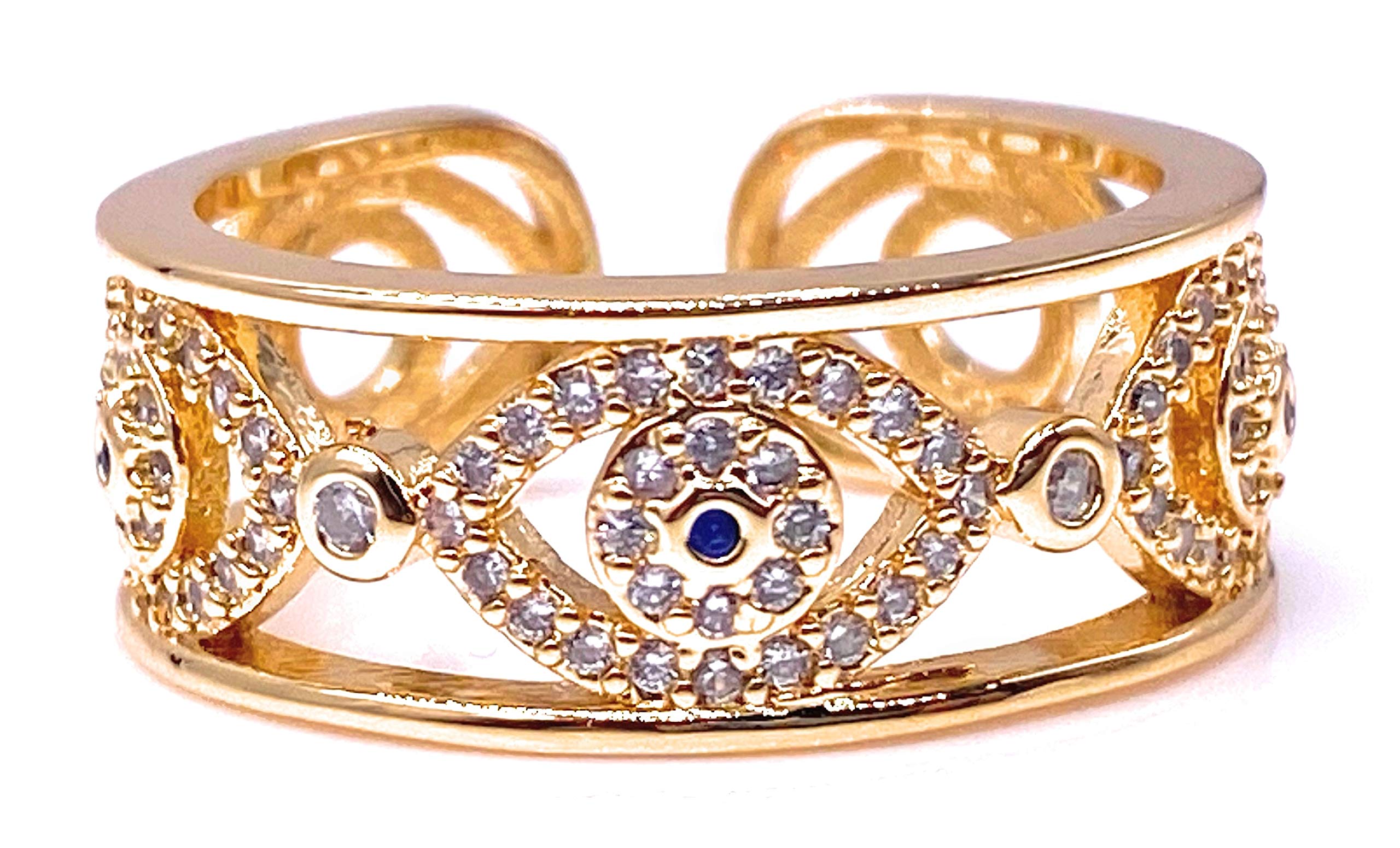 LESLIE BOULES 18K Gold Plated Evil Eye Cuff Ring for Women Fashion Jewelry