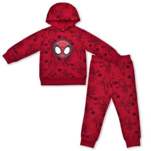 marvel spidey and his amazing friends red hoodie and jogger sweatpant set for toddler boy, 2t