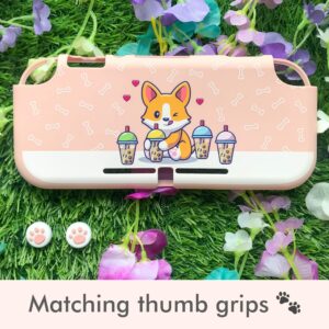 BelugaDesign Corgi Boba Case | Cute Kawaii Dog Bubble Tea Pastel Pet Cover | Snap Shell Compatible with Nintendo Switch (Switch Lite, Pink)