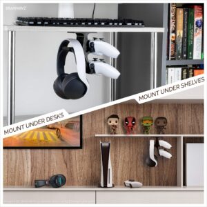 BRAINWAVZ The Treo - Under Desk/Shelf Dual Gamepad Controller & Headphone Hanger Holder Stand - Designed for Xbox ONE, PS4, PS3, PS5, Dualshock, DualSense, Switch, PC, Steelseries, Steam & More