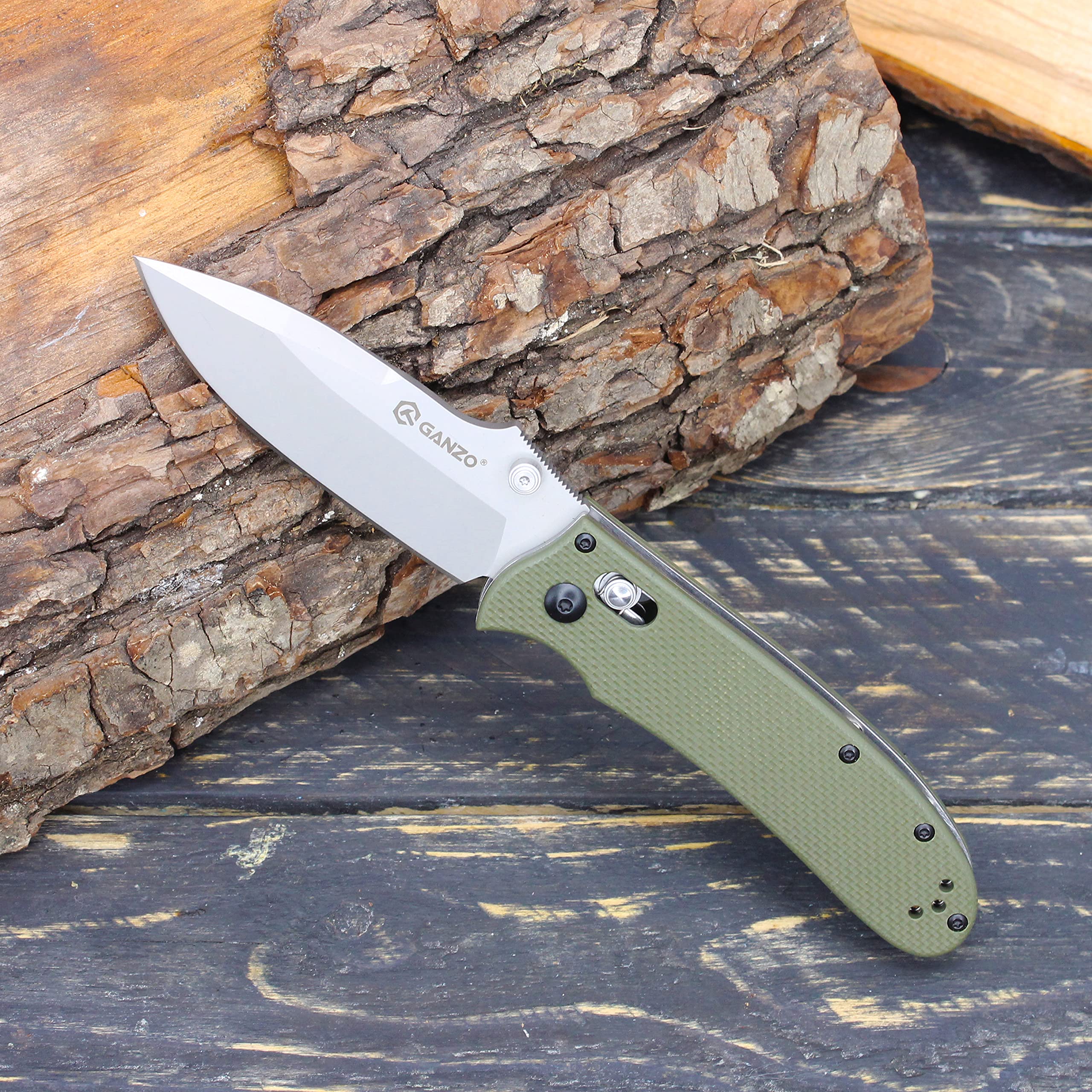 Ganzo D704-GR Pocket Folding Knife D2 Steel Flip Blade G10 Anti-Slip Handle with Clip Hunting Gear Fishing Camping Folder Outdoor EDC Pocket Knife (Green)