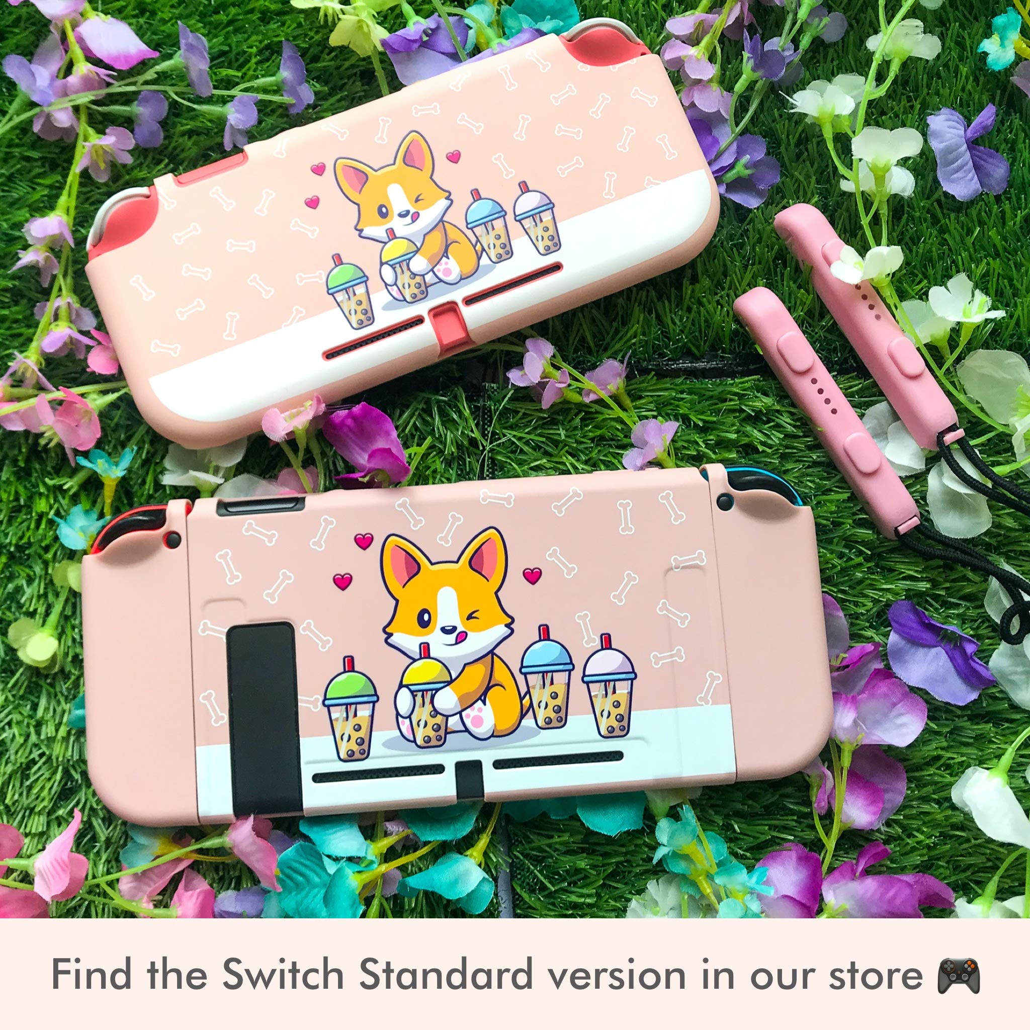 BelugaDesign Corgi Boba Case | Cute Kawaii Dog Bubble Tea Pastel Pet Cover | Snap Shell Compatible with Nintendo Switch (Switch Lite, Pink)