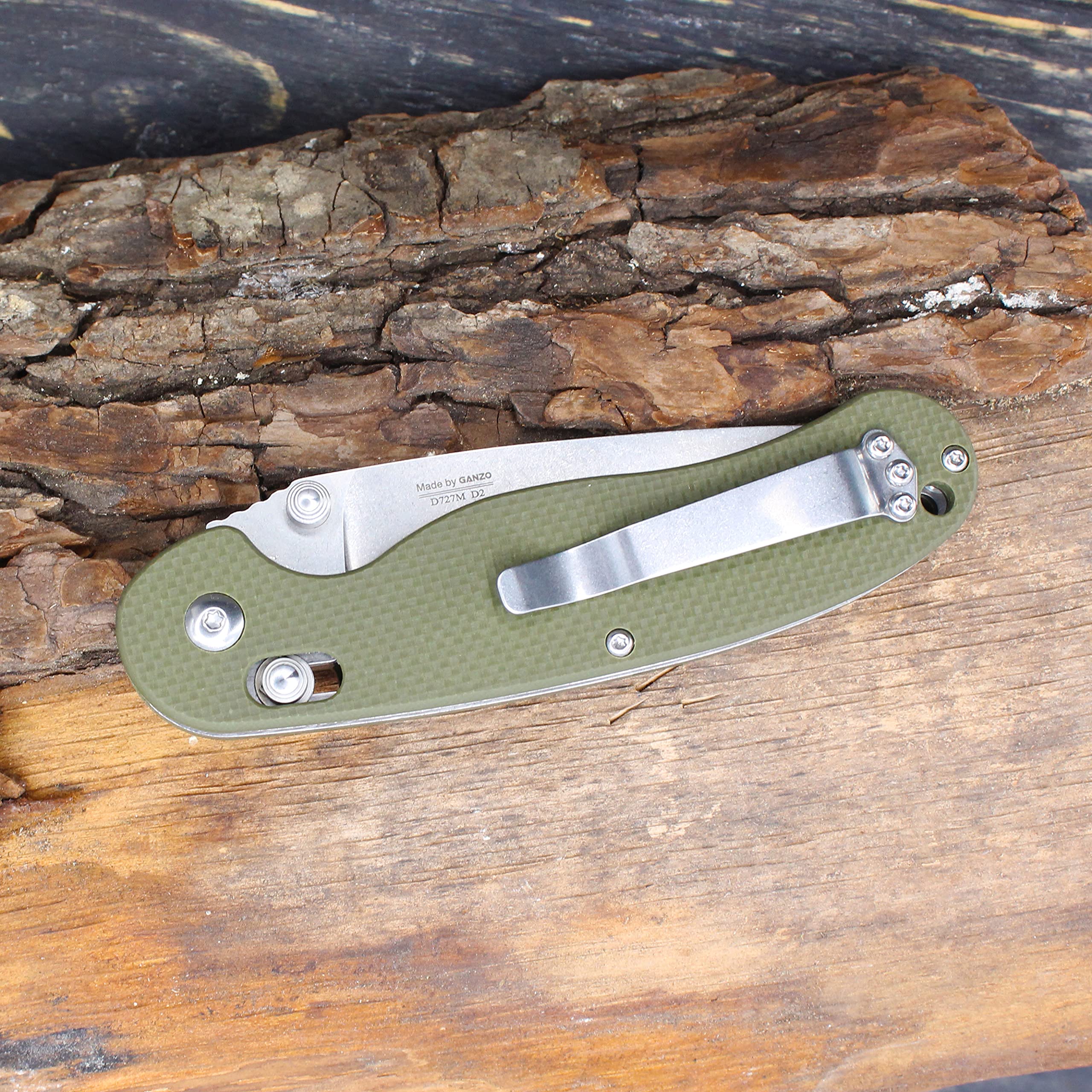 Ganzo D704-GR Pocket Folding Knife D2 Steel Flip Blade G10 Anti-Slip Handle with Clip Hunting Gear Fishing Camping Folder Outdoor EDC Pocket Knife (Green)