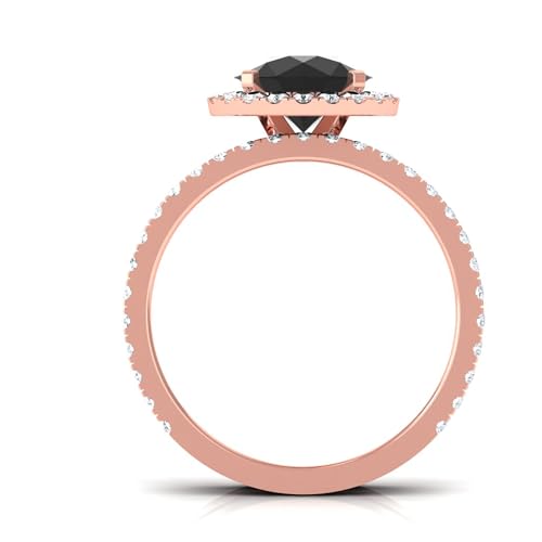 4 CT Created Black Diamond Halo Bridal Ring Set with Enhancer| AAAA Quality, 14K Rose Gold, Size:US 9.00