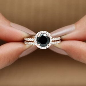 4 CT Created Black Diamond Halo Bridal Ring Set with Enhancer| AAAA Quality, 14K Rose Gold, Size:US 9.00