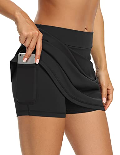 LouKeith Tennis Skirts for Women Golf Athletic Activewear Skorts Mini Summer Workout Running Shorts with Pockets Black S