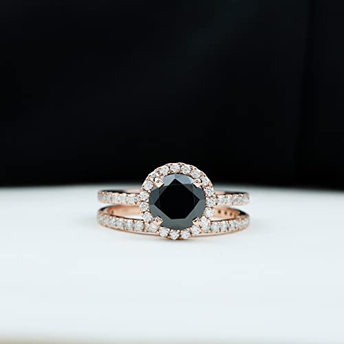 4 CT Created Black Diamond Halo Bridal Ring Set with Enhancer| AAAA Quality, 14K Rose Gold, Size:US 9.00