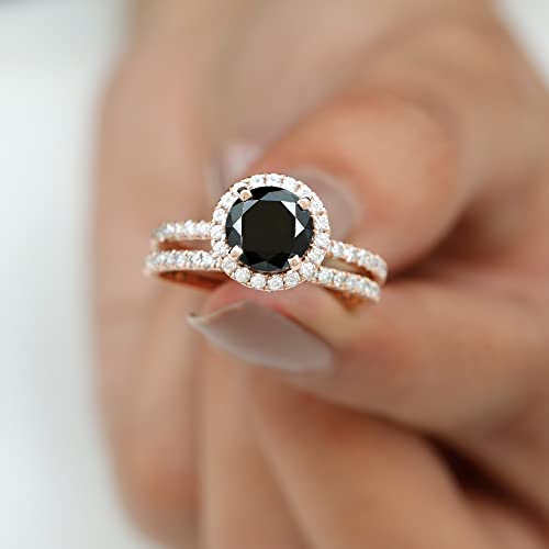 4 CT Created Black Diamond Halo Bridal Ring Set with Enhancer| AAAA Quality, 14K Rose Gold, Size:US 9.00