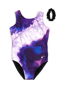 destira gymnastics leotards for girls, glamethyst, super soft leotards for women and girls with matching scrunchie, gymnastics, dance, cheer, yoga, and more, child large (10)