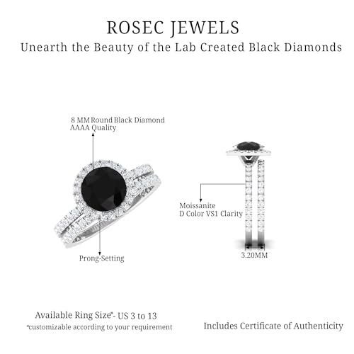 4 CT Created Black Diamond Halo Bridal Ring Set with Enhancer| AAAA Quality, 14K Rose Gold, Size:US 9.00