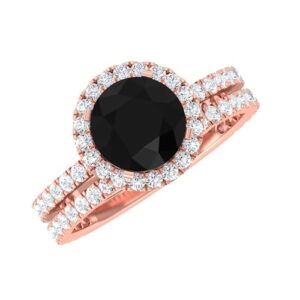 4 ct created black diamond halo bridal ring set with enhancer| aaaa quality, 14k rose gold, size:us 9.00