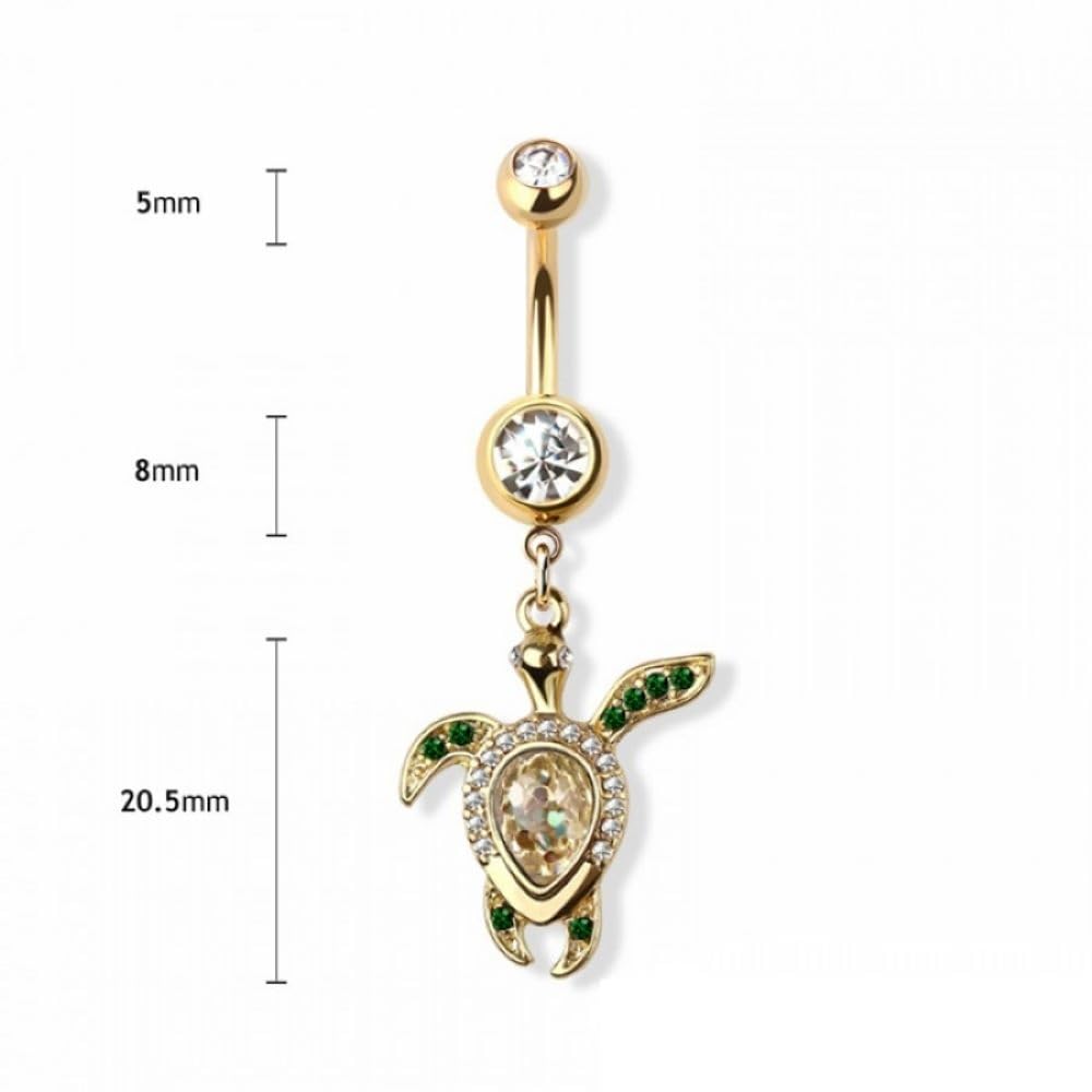 Pierced Owl 14GA 316L Surgical Stainless Steel Swimming Sea Turtle Dangling Belly Button Ring