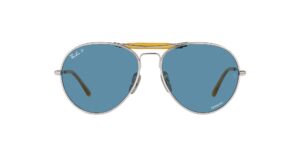 ray-ban rb8063 titanium aviator sunglasses, silver/blue polarized, 55 mm