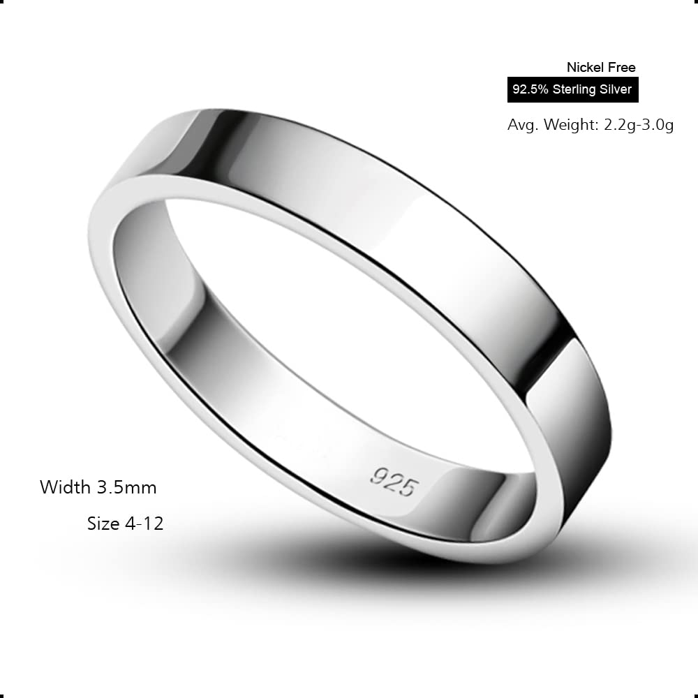 Meilanduo 925 Sterling Silver High Polish Plain Ring Comfort Fit Wedding Band for Women Men 3.5mm Size 4-12 (Silver, 8)