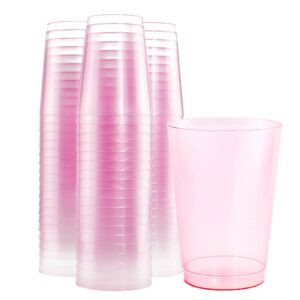 bucla 100pcs 12oz pink plastic cups-disposable pink cups-premium unbreakable wedding cups-party cups,great for easter, mother's day and bridal shower