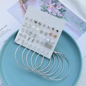 87 Pairs Assorted Earrings Set Fashion Earrings for Women Stud Earrings Set Hypoallergenic Faux Pearl Flower Heart Earring Sets