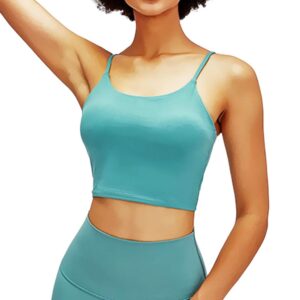 women's yoga tank with built in bra,padded sports bra, crop tank tops wireless cami shirt fitness yoga workout running bean green l