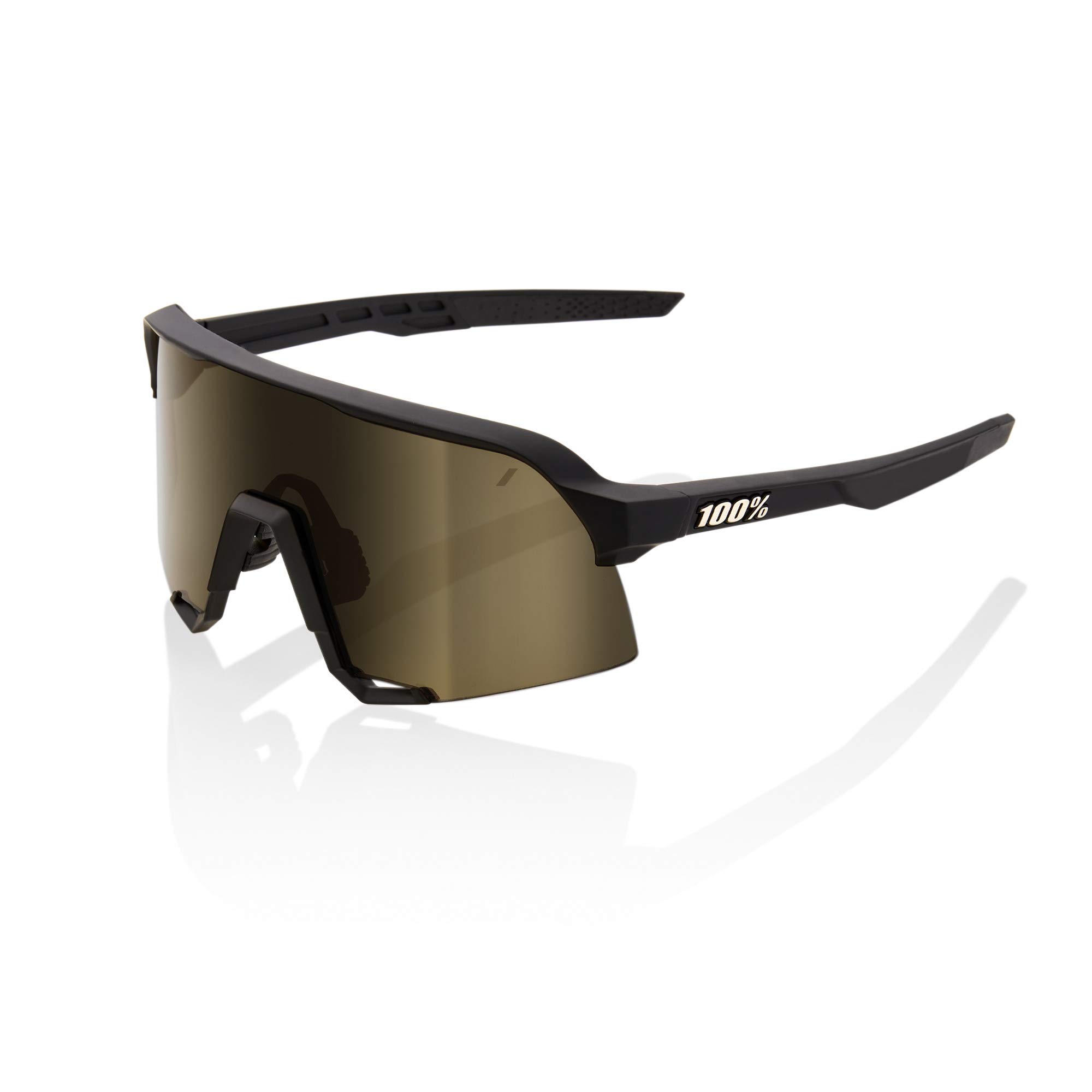 100% S3 Sport Performance Cycling Sunglasses (SOFT TACT BLACK - Soft Gold Mirror Lens)