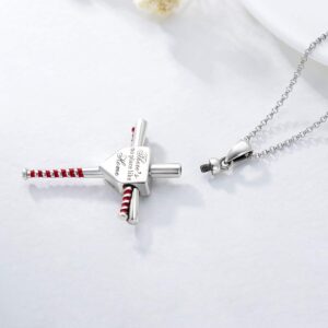 MISTBEE Urn Necklace Baseball Cross Sports Pendant Sterling Silver Baseball Bat Cross Necklace