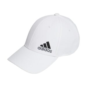 adidas men's release 3 structured stretch fit cap, white/onix grey/black, large-x-large