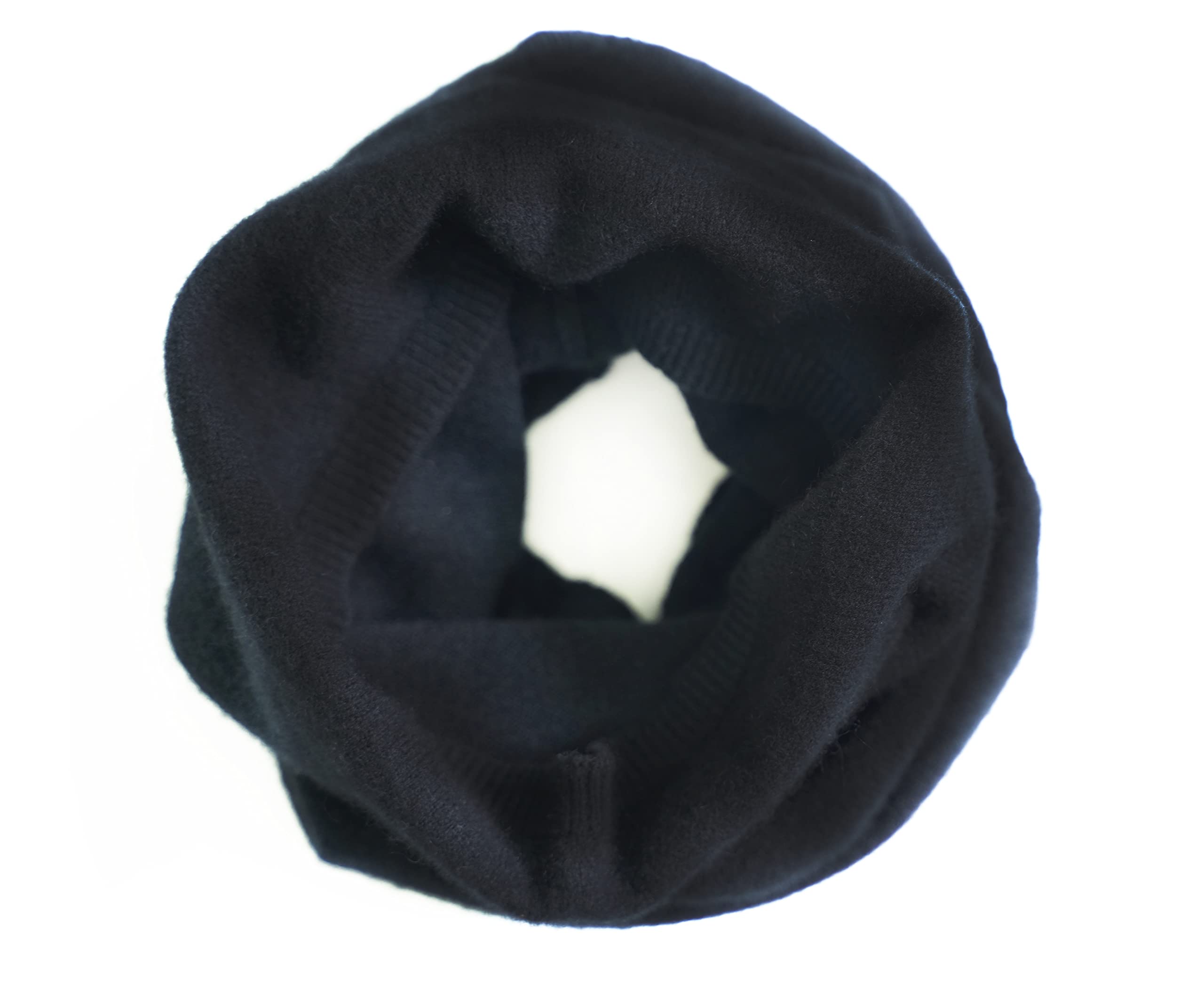 tittimitti 100% Cashmere Knitted Neck Gaiter Neck Warmer Loop Scarf for Men and Women. (Black)