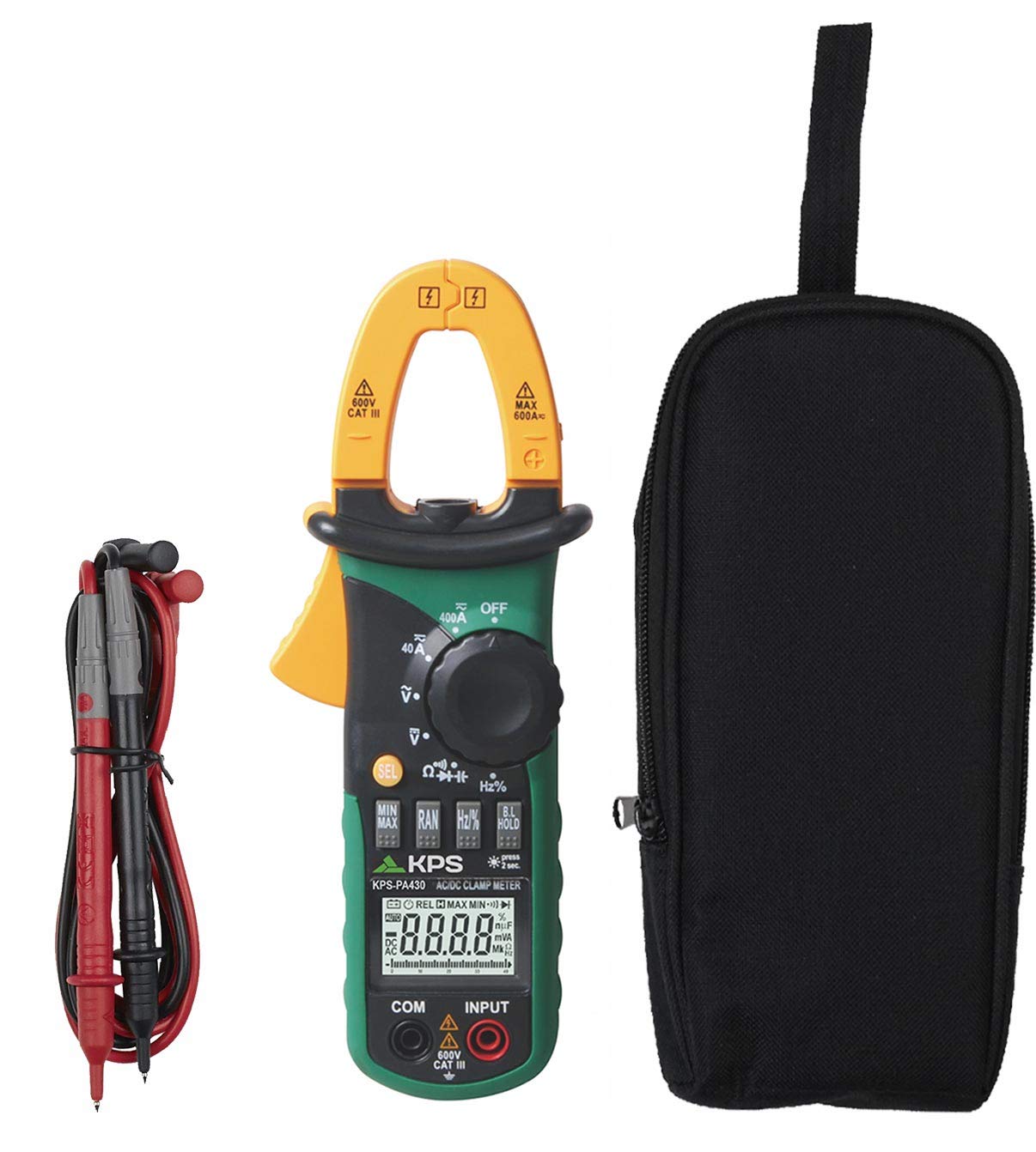 KPS-PA430 Digital Mini Clamp Meter AC/DC Current 400A, AC/CD Voltage 600V, Resistance, Capacity, Duty Cycle 4000 Counts