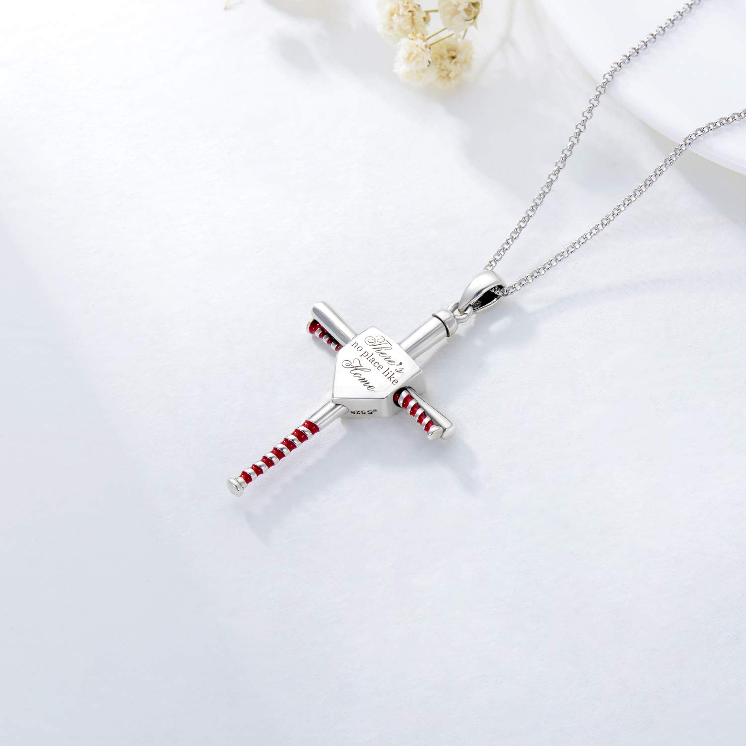 MISTBEE Urn Necklace Baseball Cross Sports Pendant Sterling Silver Baseball Bat Cross Necklace