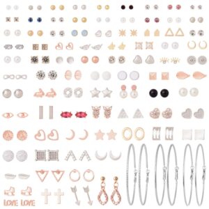 87 pairs assorted earrings set fashion earrings for women stud earrings set hypoallergenic faux pearl flower heart earring sets