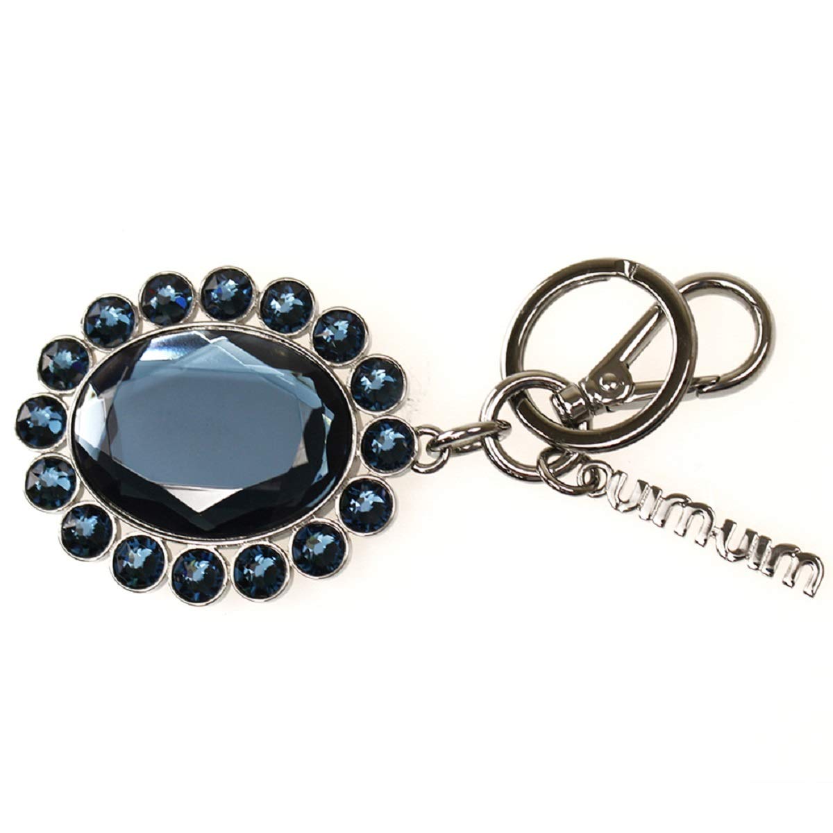 Prada Miu Miu Trick Oval Crystal Dark Blue Plex Charm Key Chain 5TM092